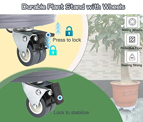 IVONNEY Large Plant Stand with Wheels, Adjustable Rolling Plant Caddy 14.6-20 Inch, Heavy Duty Plant Dolly with Wheels for Outdoor Planters, Garden Pot Mover (440lbs Capacity)
