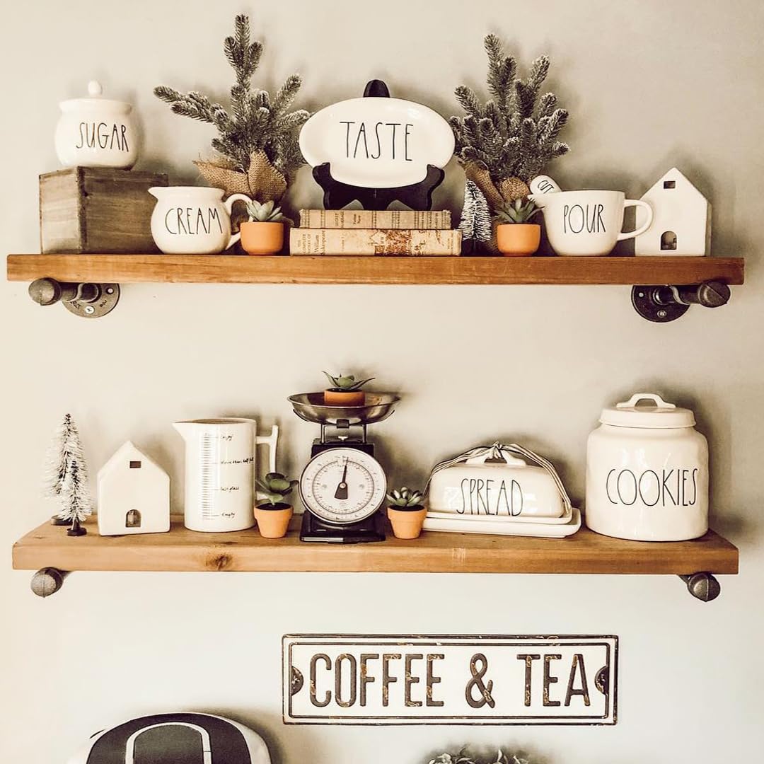 HDDFER Industrial Pipe Wall Wood Shelves,Real Wooden Shelves 36" in Special Brown Color with 1.2" Extra Thickness, Modern Floating Shevles Bookshelf Shelving Units for Rustic Farmhouse Decor…