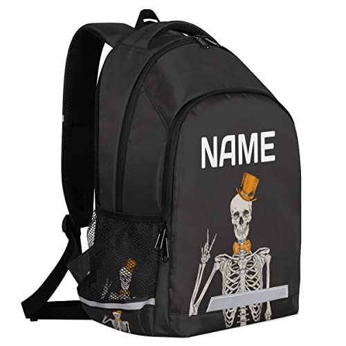 OMFUNS Sugar Skull Custom Name School Backpack for Boy Girl Teen St. Patrick's Day Personalized Student Bookbag for Primary Junior College Customized Laptop Backpack for Men Women