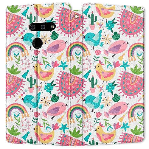 Wallet Phone Case Compatible with LG Velvet 5G G8 ThinQ G8X G7 V60 V50 V40 W30 W10 K61 Protective Cute Lightweight Folio Shockproof Adorable PU Leather Birds Rainbow Card Holder Chicken Slim Birdie