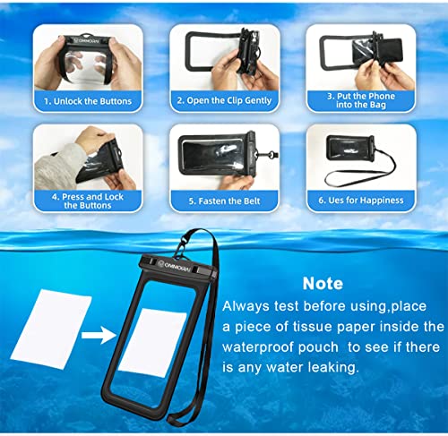 OMMOIRAI Lanyard Waterproof Phone Pouch For Beach, Universal Under Water Proof Case for Iphone 13 12 11 Pro Max Xs Xr X Se 8 7 6 6s Samsung Galaxy S9 S7 J7, Ipx8 Cell Phone Dry Bag (Black&Blue) 2 Pack