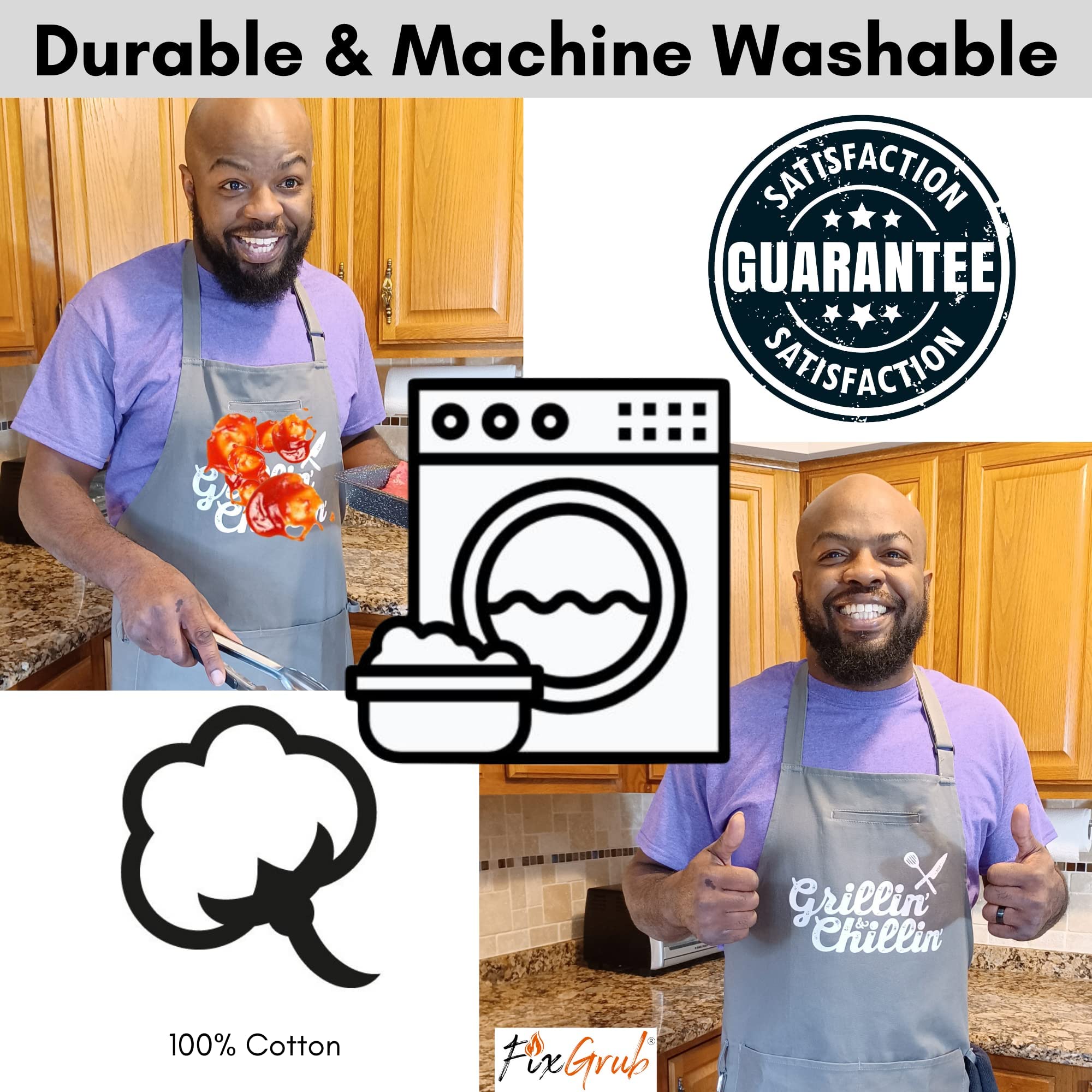 FixGrub Grilling Aprons for Men and Women with Three Pockets 100% Cotton