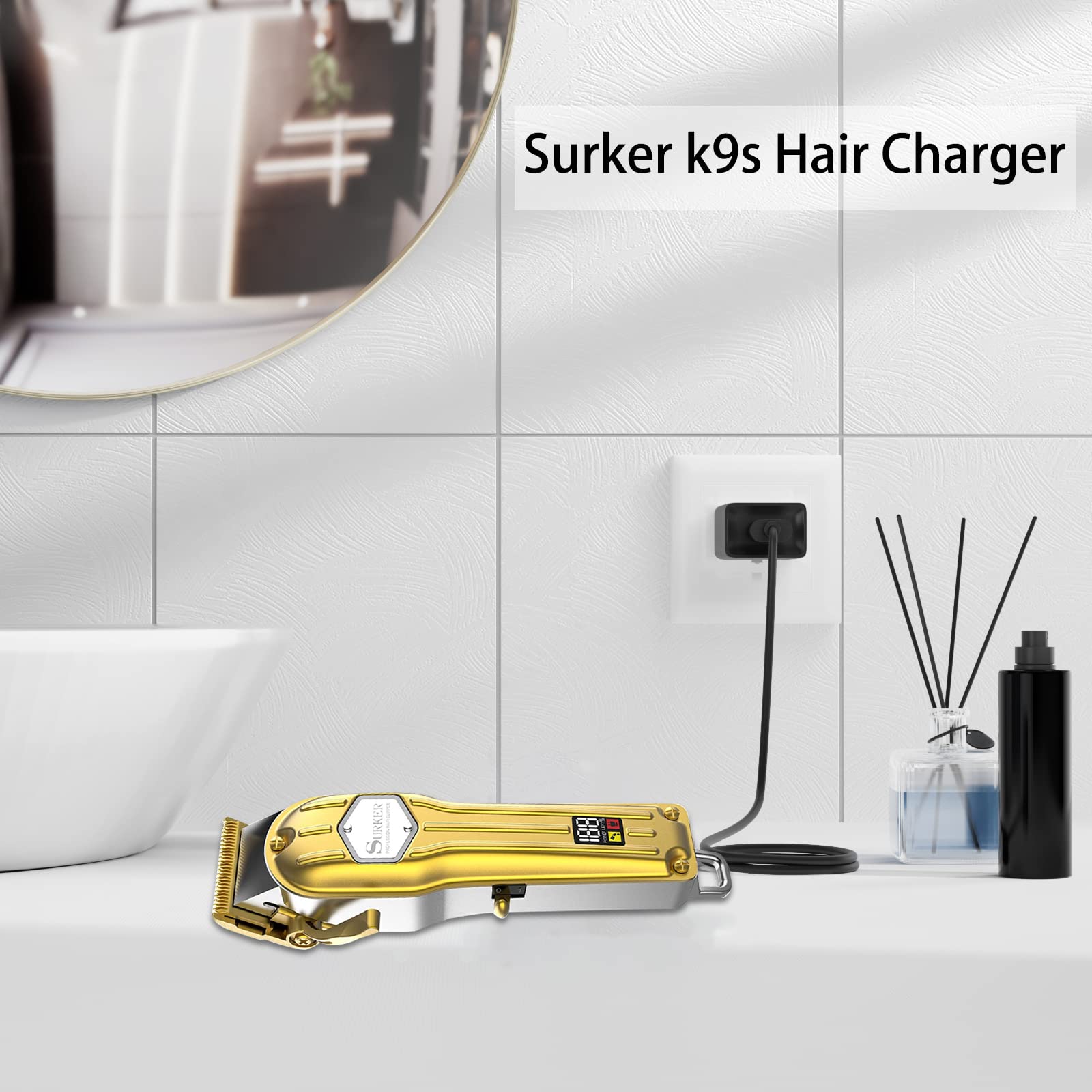 for SURKER Hair Clipper Men K9S Charger Cord Replacement SURKER K7S K7S-Silver K7S-Golden K9K SK-1616 Clippers Trimmer Power Cord 4.9FT