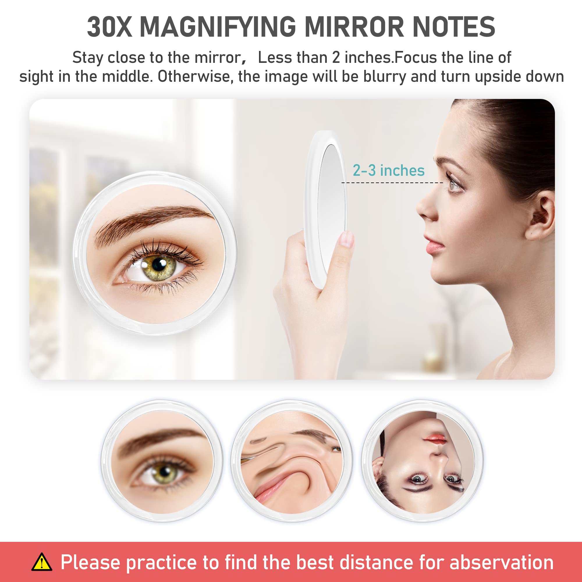 MIYADIVA Magnifying Mirror,30X Hand Mirror with Handle,Travel Magnifying Mirror with Double-Sided 1X/30X Magnification,6 in Handheld Magnifying Mirror,Foldable Makeup Mirrors as a Gift for Parents