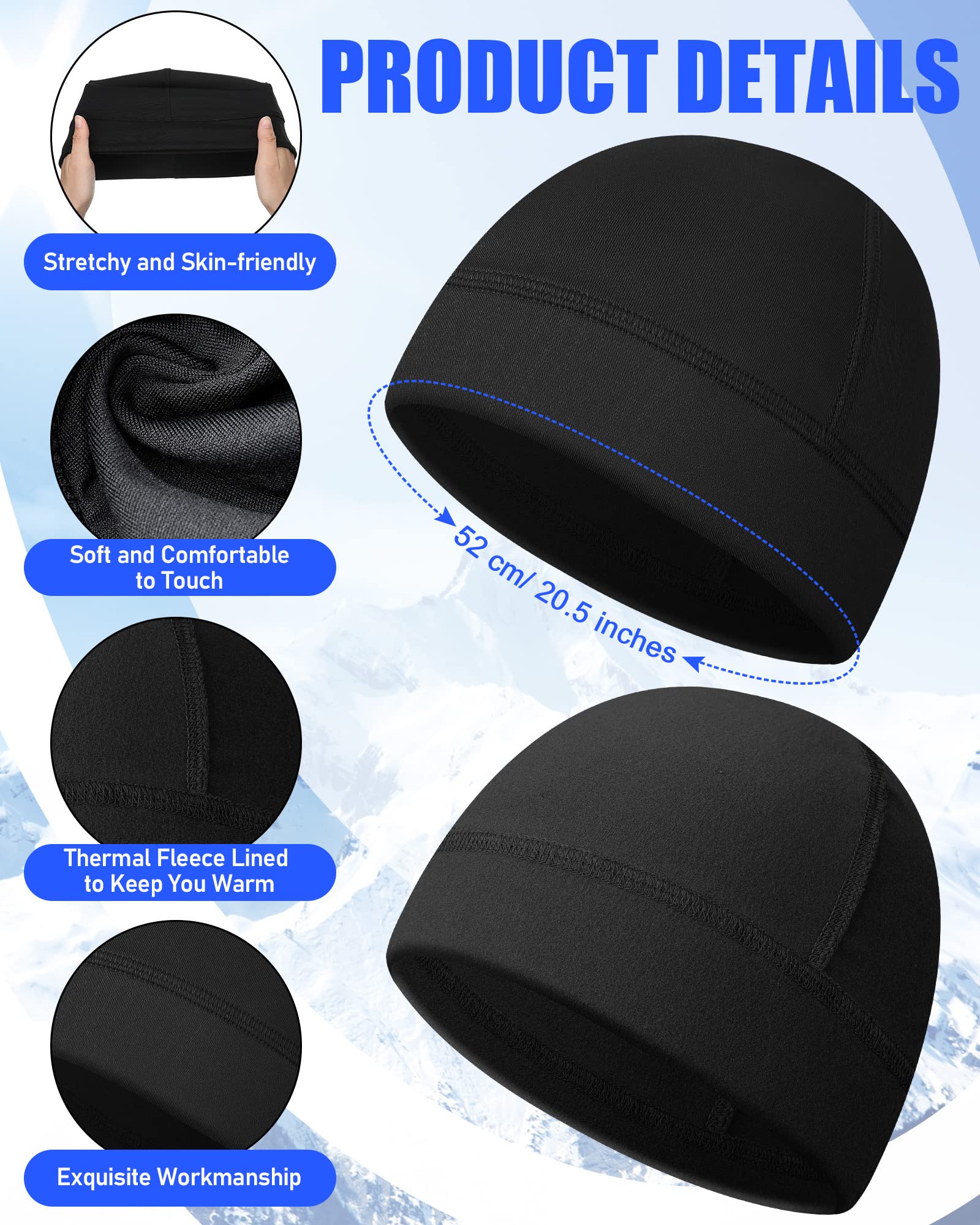 Foaincore 9 Pcs Winter Fleece Helmet Men Liners Warm Skull Cap Beanie Hats Running Cycling Hats(Black, Gray, Nay Blue, Spandex)