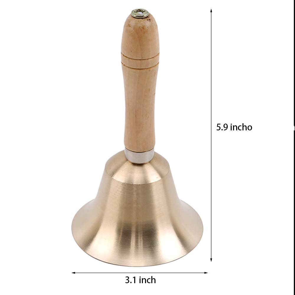 Extra Loud Bell Small Hand Bell Solid Brass Call Bell with Wooden Handle School Bells Dinner Bell Loud Ringing Bell Service Bell Servant Bell Church Bells Sell Celebration Bells Attention Bell
