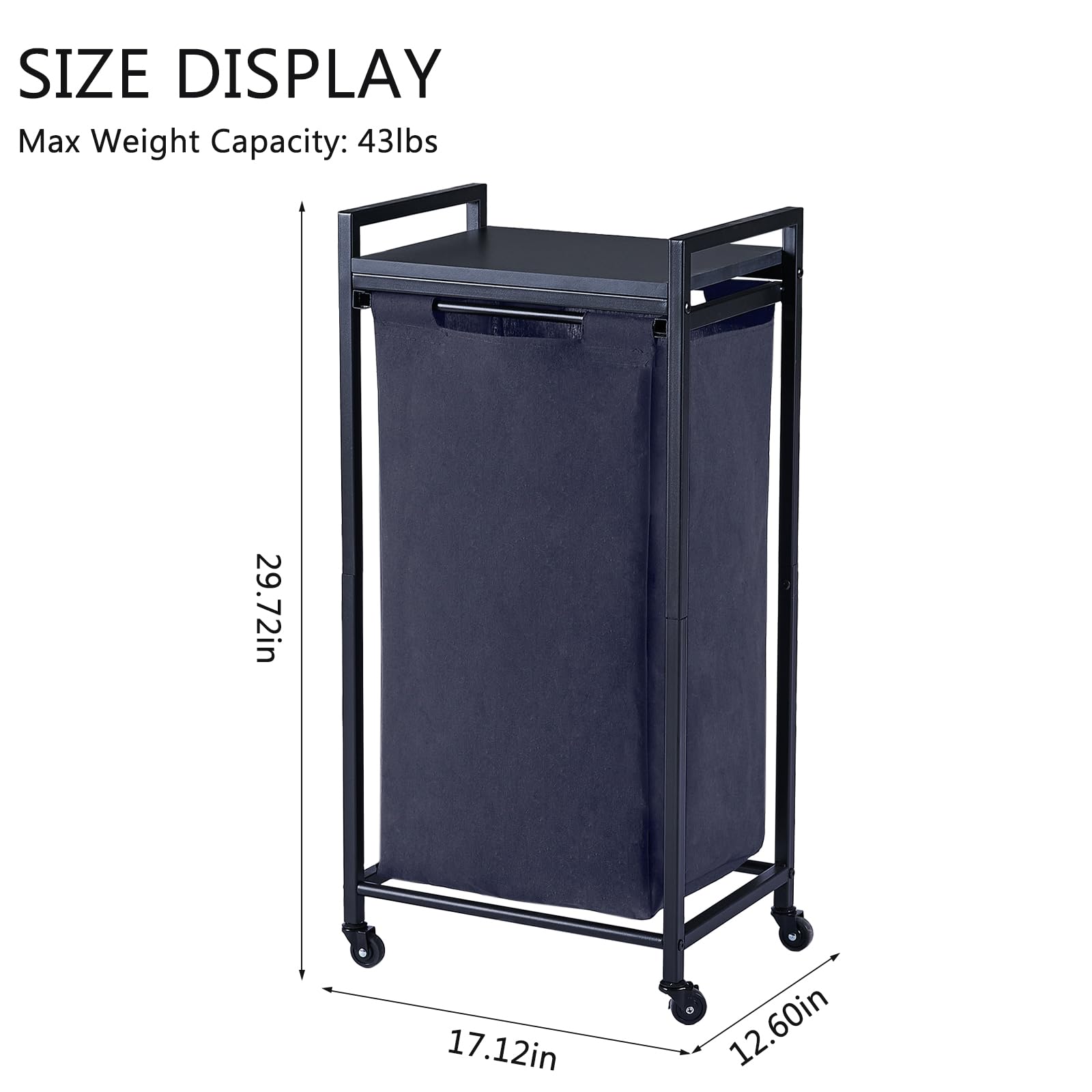 Mxfurhawa Laundry Hamper with Wheels,Rolling Laundry Basket with Shelf,Laundry Sorter Removable Laundry Bags, Large Laundry Basket with Wheels for Home, Laundry Room (Dark Gray-1)