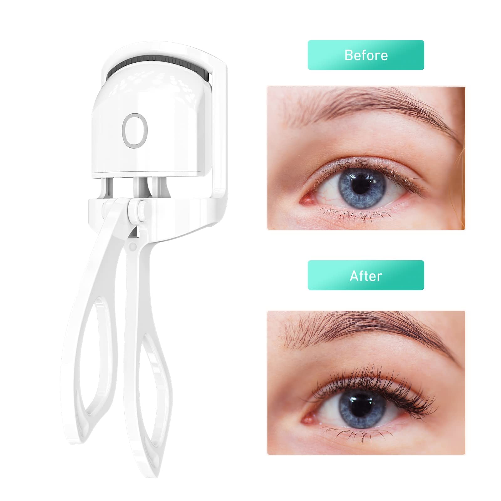 FORATS Heated Eyelash Curler, Electric Eyelash Curlers, USB Rechargeable Eye Lash Curler with Comb, 2 Heating Modes Quick Natural Curling Eye Lashes for Long Lasting (White)