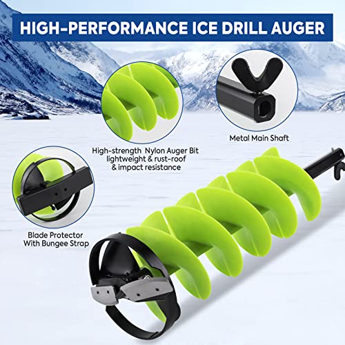 Goture Ice Drill Auger, 7" Diameter Nylon Ice Auger, 41" Length Ice Auger Bit,Auger Drill with 19.6" Extension Rod,Auger Bit with Ice Spoon,Handbag for Ice Fishing