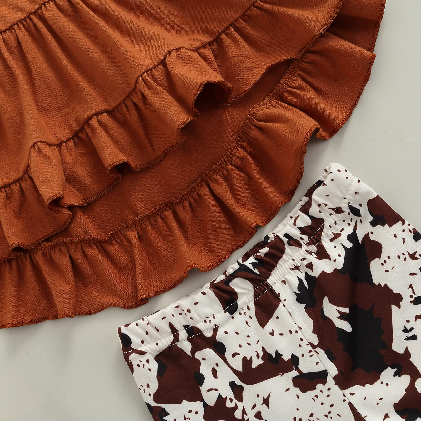 wdehow Toddler Baby Girls 3PCs Outfits Long Pullover Ruffle Dress Shirt+Leopard Flared Pants+Scarf Fall Winter Clothes (Khaki, 4-5T)
