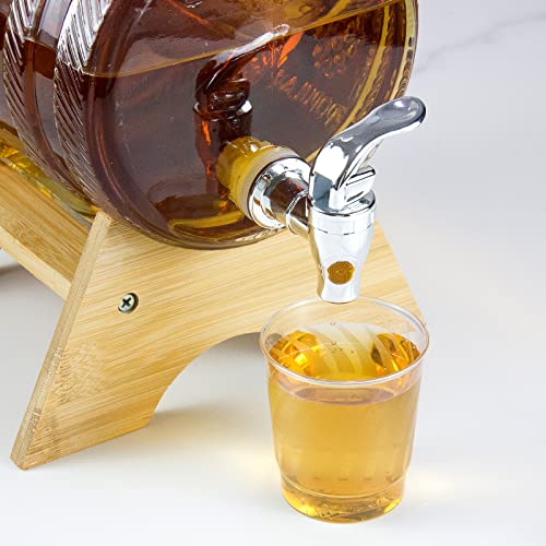 Kcgani 2.7L/0.7Gallon Glass Beverage Dispenser with Leak-proof Spigot, Drink Dispenser Barrel with Sturdy Bamboo Stand, Cold Drink Kettle Container for Fridge, Iced Tea, Lemonade, Bar, Party