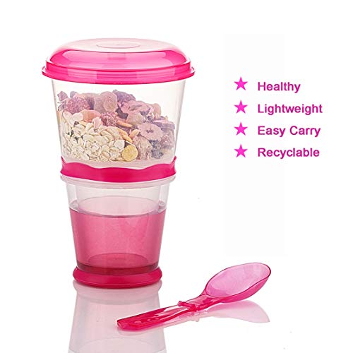 UTOWO Cereal On the Go Cups Travel-To-Go-Food-Containers Storage with Spoon Breakfast Drink-Cups-Portable (Pink)