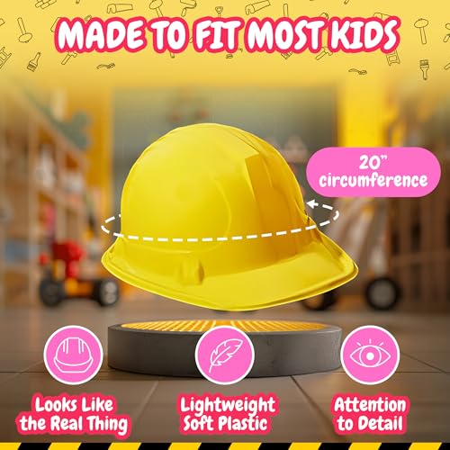 Forest & Twelfth Yellow Construction Hats for Kids, 12 Pack, Engineer Construction Helmet Hats for Dress-Up Parties, Pretend Play, Especially Sized for Kids