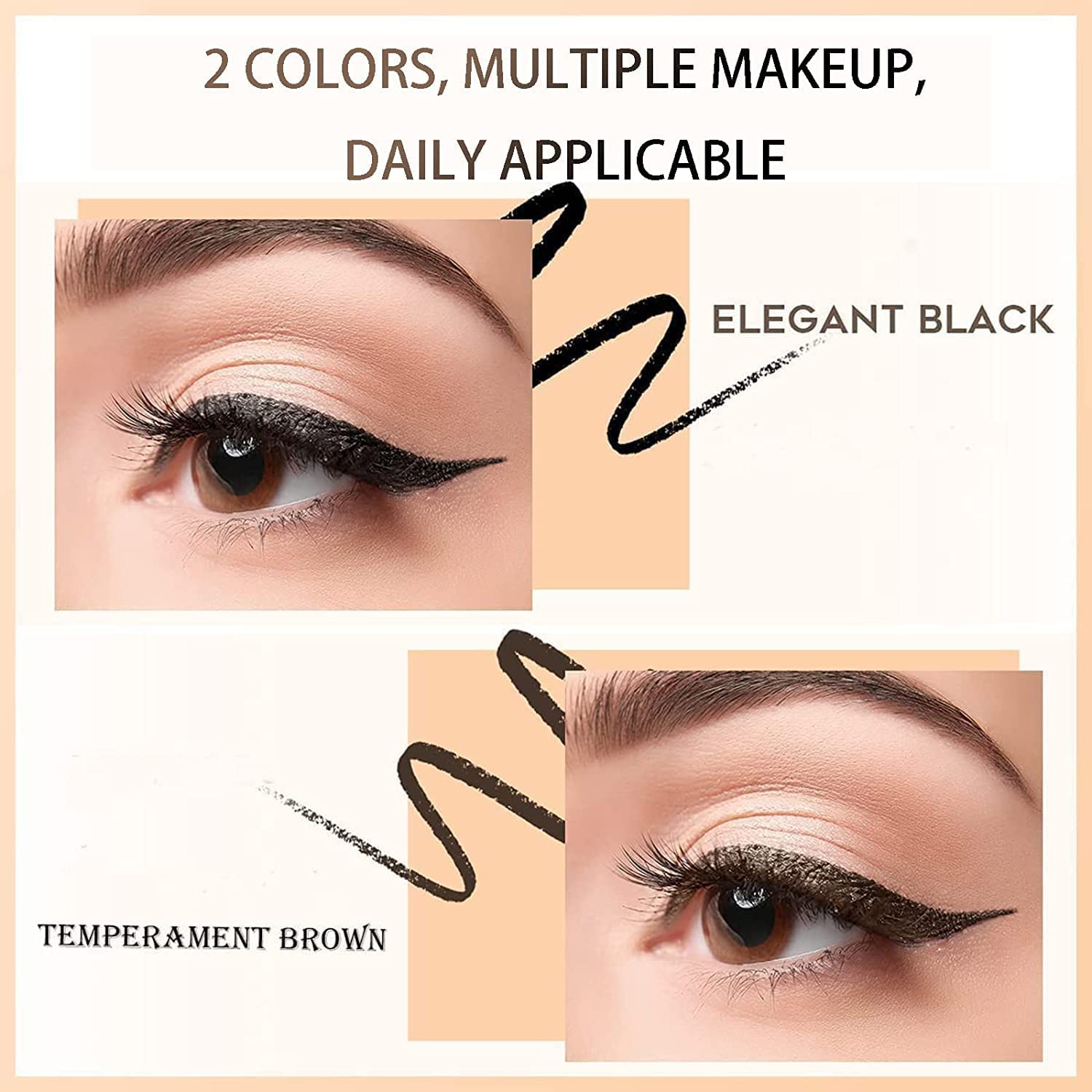 HUREDF 3Pcs Silicone Eyeliner Tool,Easy No-Skip Eyeliner,Reusable Silicone Eyeliner Applicator Tool Waterproof Long Lasting & Transfer Resistant Easy to Clean(Eyeliner Tool + 2 Sticks/Brown & Black)