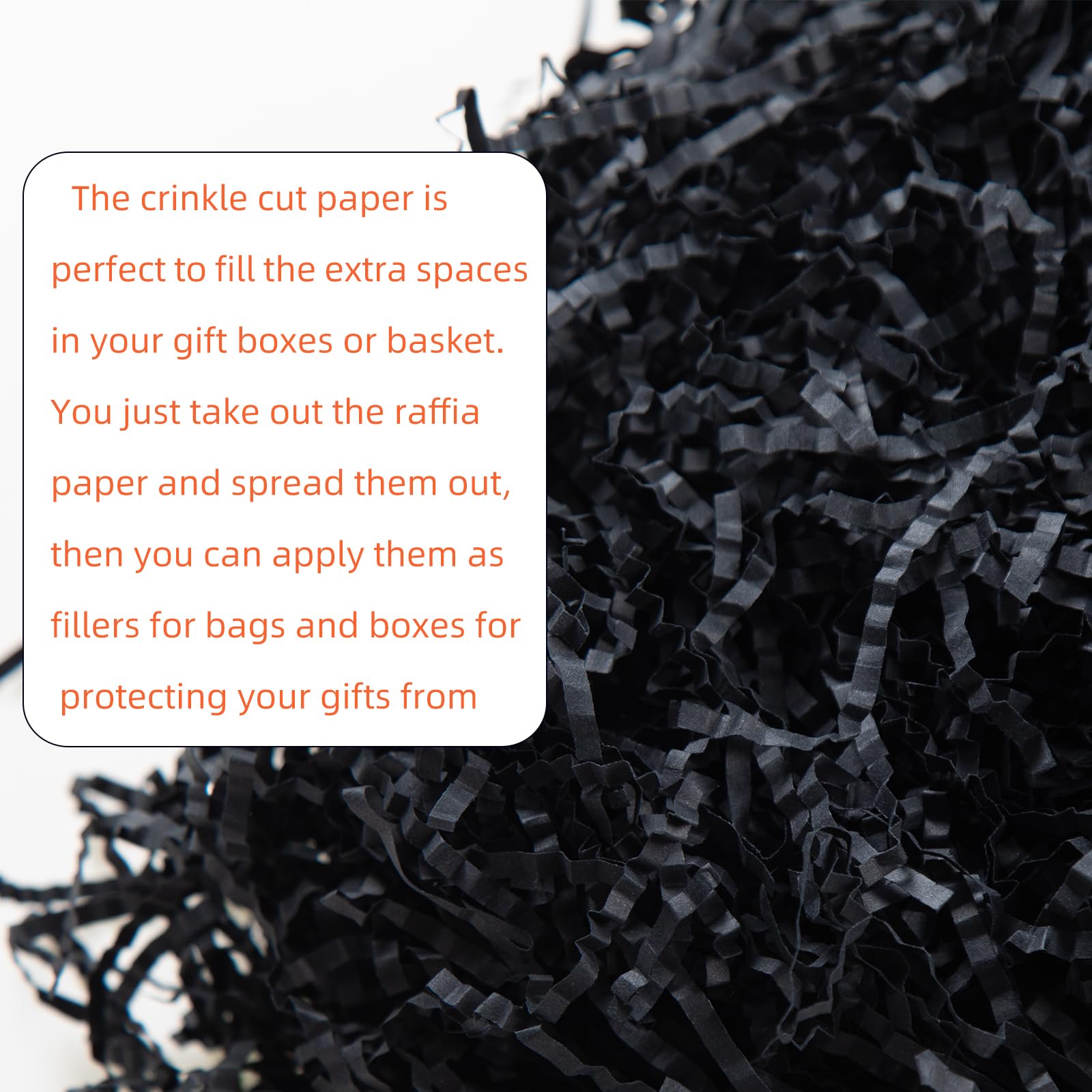 Gloreyan 1/2LB Crinkle Cut Paper Shred, Black Raffia Paper Sherd Filler Grass for Gift Wrapping Basket Filling Birthdays Weddings Party Supply