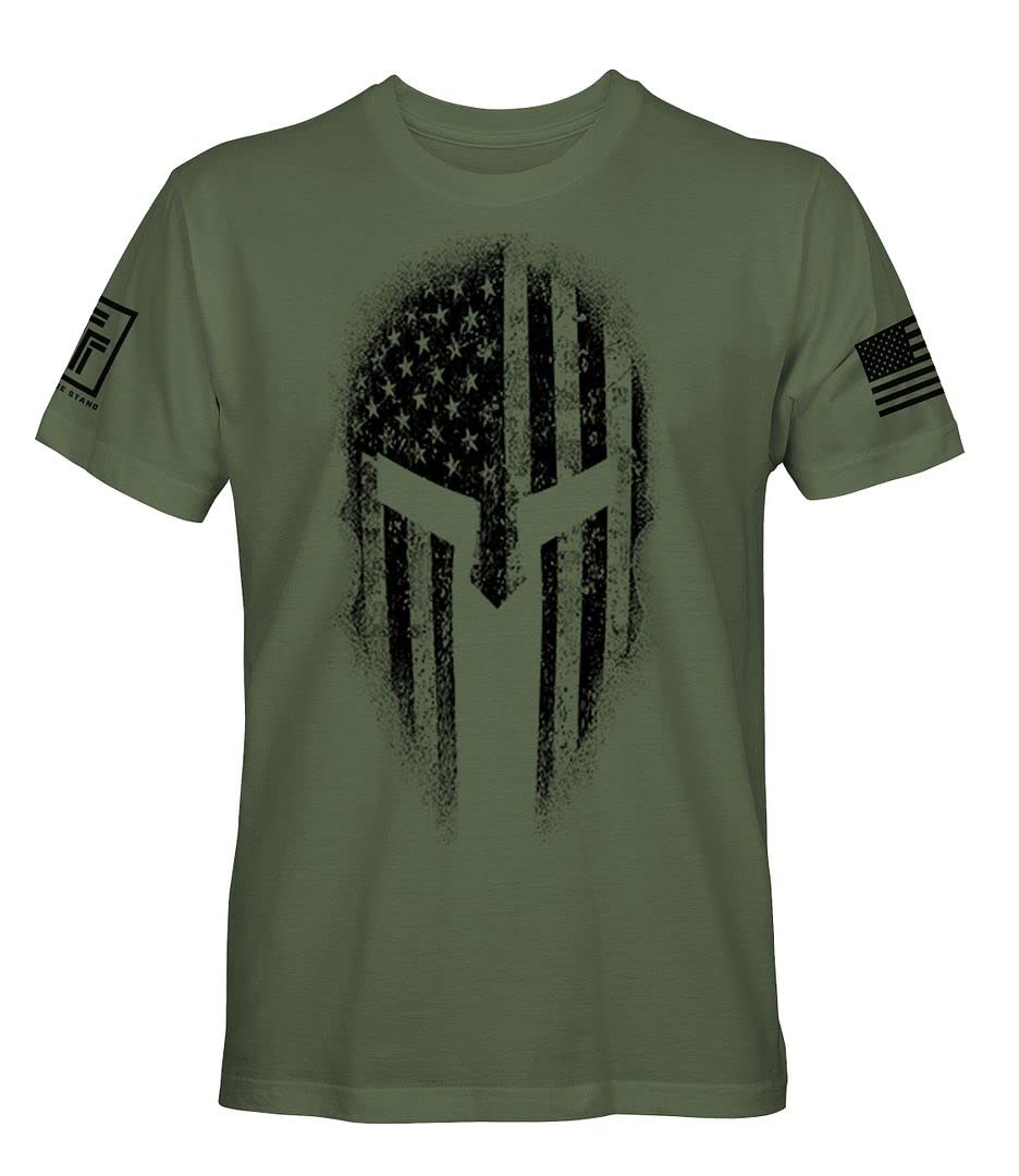 USA American Spartan Patriotic Shirts for Men T-Shirt (Military Green, XL)