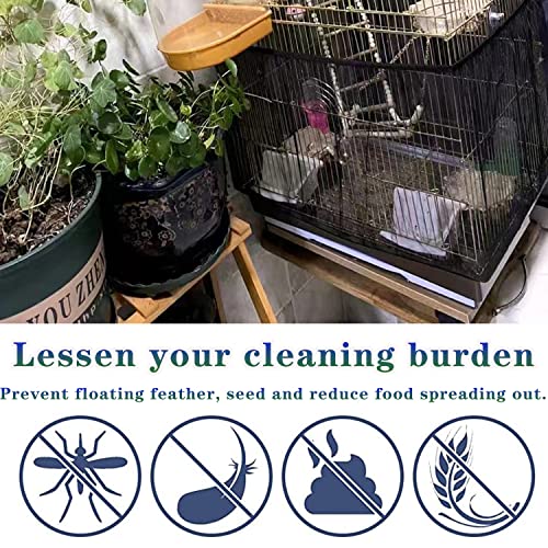 LWFCOEE Bird Cage Seed Catcher, Birdcage Skirt Guard, Adjustable Soft Nylon Mesh Bird Cage Netting Cover for Round Square Medium Bird Cages Circumference 40-60 Inch, Black