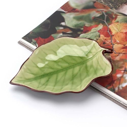 Lanxitown 2pcs Ceramic Spoon Rest Leaf Shaped Spoon Holder Coffee Spoon Rest Kitchen Spoon Rest for Modern Farmhouse Decor Spoon Holder for Kitchen Counter(No Spoon) (Green Leaf, 7.5"x5.1"x1")