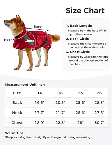 Wantdo Large Dog Padded Rain Jacket Waterproof Warm Winter Jacket Refletive Size 23 Red