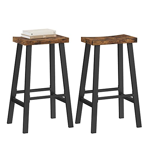 VASAGLE Bar Stools Set of 2, Counter Height Stools, Bar Chairs with Footrest, 29.1 Inches Tall Kitchen Breakfast Stools, Industrial, Living Room Party Room, Rustic Brown ULBC094B01