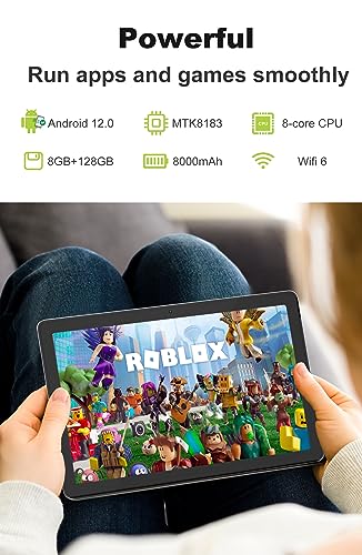 VNEIMQN 10 inch Tablet, Android 12 Tablet, 10.1”, 1080p Full HD, 8GB RAM/128GB ROM/8-Core CPU, 1TB Expand, 8000mAh, 5MP front/13MP Back Camera, WiFi 6, GPS, 1920 * 1200 Display, Bluetooth 5.0