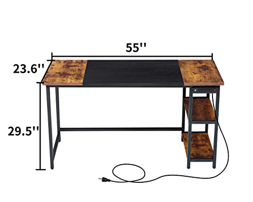 Marvelous World Home Office Desk, 63'' Computer Desk Built in a Power Strip with 4 Outlets and 2 USB, Durable and Stable PC Desk Support UP to 800 LBS