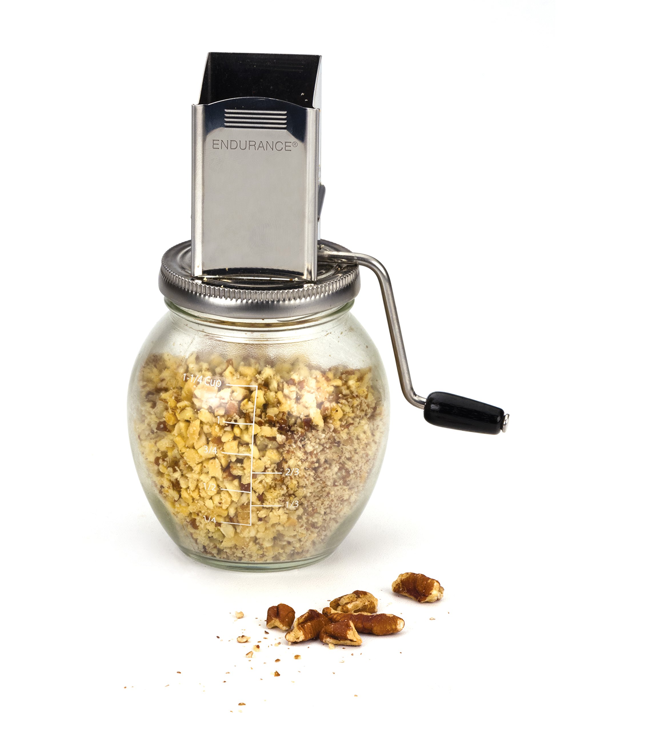 RSVP International Endurance Vintage Inspired Nut Grinder, 1.25 Cup Capacity, Glass Bottom