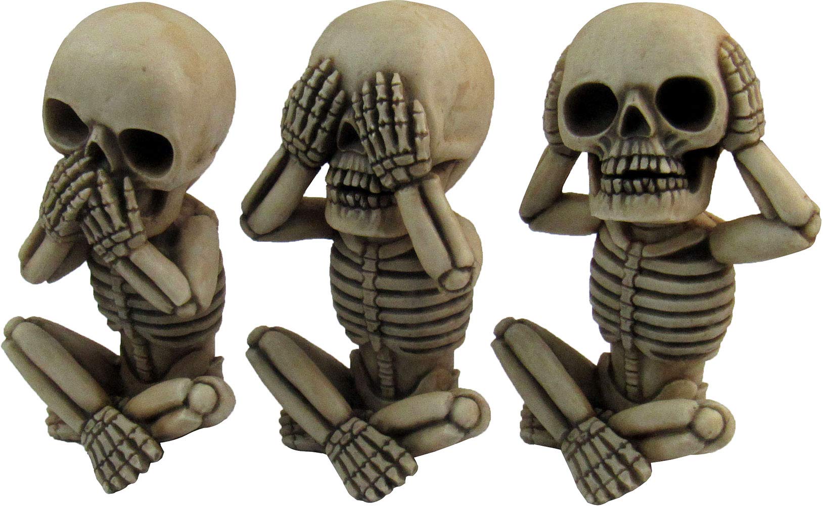 DWK Morbid Morals See Hear Speak No Evil Mini Skeleton Figurines | Macabre for Halloween Gothic Home Decor | Office Desk Decorations | Halloween Decorations - 4" (Set of 3)