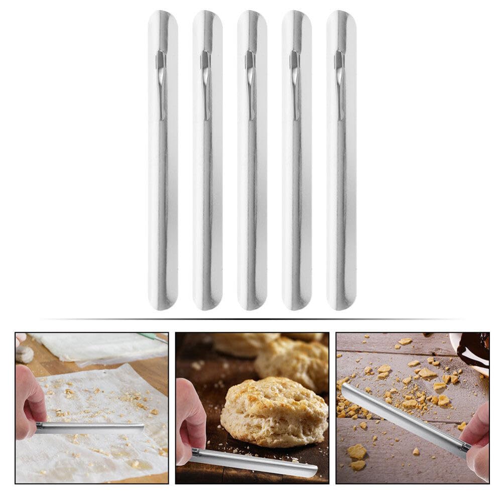 Mobestech 5pcs Crumb Sweepers Stainless Steel Table Crumbers Bread Crumber Cleaner Cabinet Scraper Crumb for Tablecloth in Restaurants and Home Waiters Waitress Silver