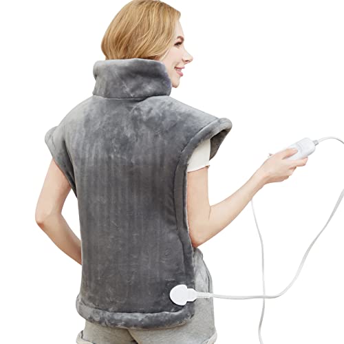 Wapaneus XL Large Heating Pad for Back & Neck,33"x24'' Wearable Electric Heated Pad- Heat Therapy Muscle Pain and Cramps Relief,with 3 Temperature Settings, Auto Shut-Off Machine Washable, Gray