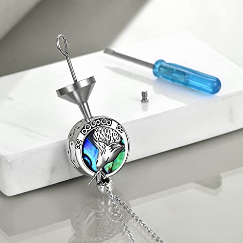 ONEFINITY Wolf Urn Necklaces for Ashes Sterling Silver Abalone Shell Wolf Cremation Jewelry with Dragonfly Urn Keepsake Memorial Urn Jewelry for Women Men