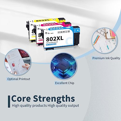 OINKWERE Remanufactured 802XL Ink Cartridge Replacement for Epson 802 Ink Cartridges T802XL T802 to use with Workforce Pro WF-4740 WF-4730 WF-4720 WF-4734 EC-4020 EC-4030 Printer (3 Pack, C/M/Y)