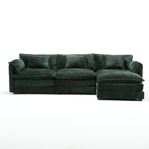 Oversized Convertible Modular Sectional Sofa with Movable Ottoman for Living Room, Modern Chenille Upholstery L Shaped Cloud Couch, Comfy Sleeper Sofa&Couches with Solid Wood Legs & Memory Foam