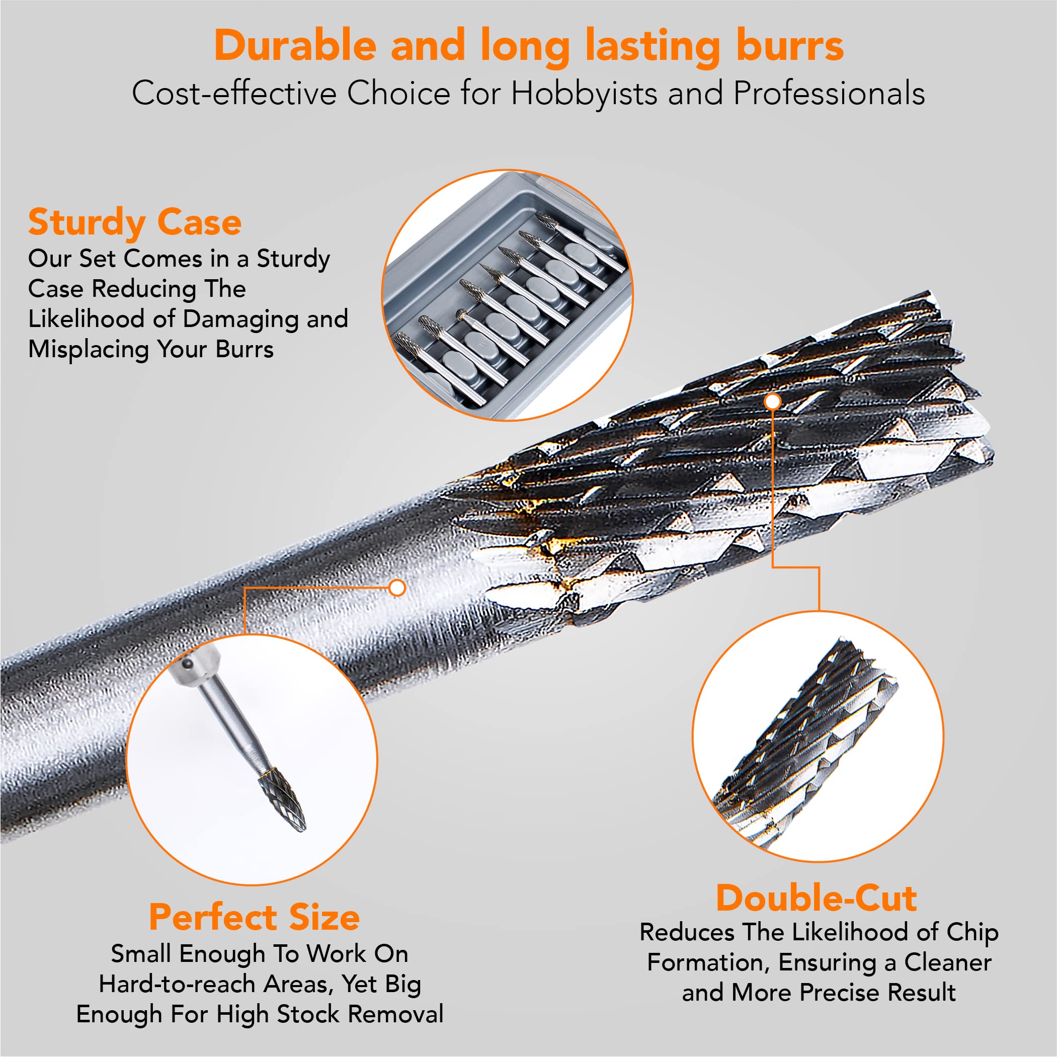 Double Cut Carbide Burr Set ¼” Shank 8 PCS - Tungsten Carbide Die Grinder Bits – Rotary Rasp - Versatile Rotary Tool Bits for Metal Weld Grinding Milling Deburring Polishing Woodworking and Carving