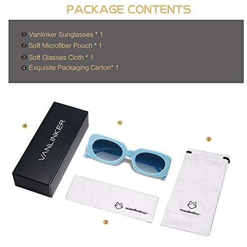 VANLINKER Rectangle Sunglasses for Women Retro Trendy Fashion Glasses Oval Lenses Narrow Thin Square Frame with UV400 Protection VL9624 Sky Blue Frame/Light Blue Lens