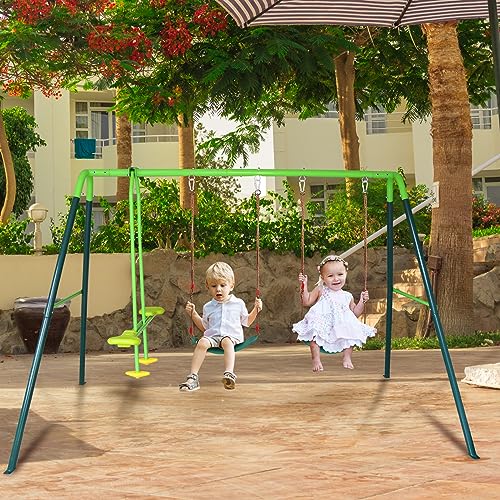 RedSwing Swing Seat for Kids Outdoor with 57-86" Rope, Kids Safety Playground Swing Seat Replacement, Belt Swing, Heavy Duty, with Large Swing Frame Set Backyard Swing and Seesaw, Green