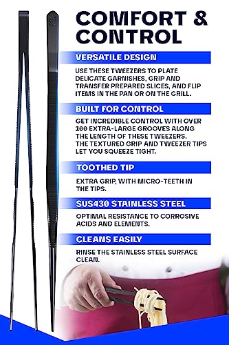 Dalstrong Professional Cooking Kitchen Tweezers - 12 inch - High-Precision Tweezer Tongs - Black Titanium Coating - BBQ, Plating, Multi-use - Stainless Steel - Culinary Fine Use - Kitchen Tongs
