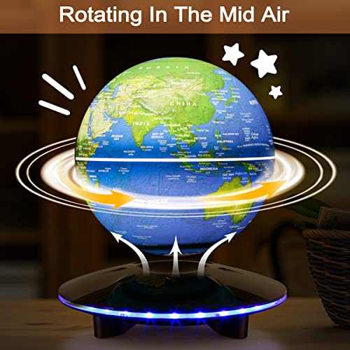 Magnetic Levitation Globe,-6 inch Levitating Globe Lamp World Map Floating & Spinning in the Air for Educational Piece for Kids,Office Decor ,Cool GadgetS Birthday Halloween Christmas Gifts