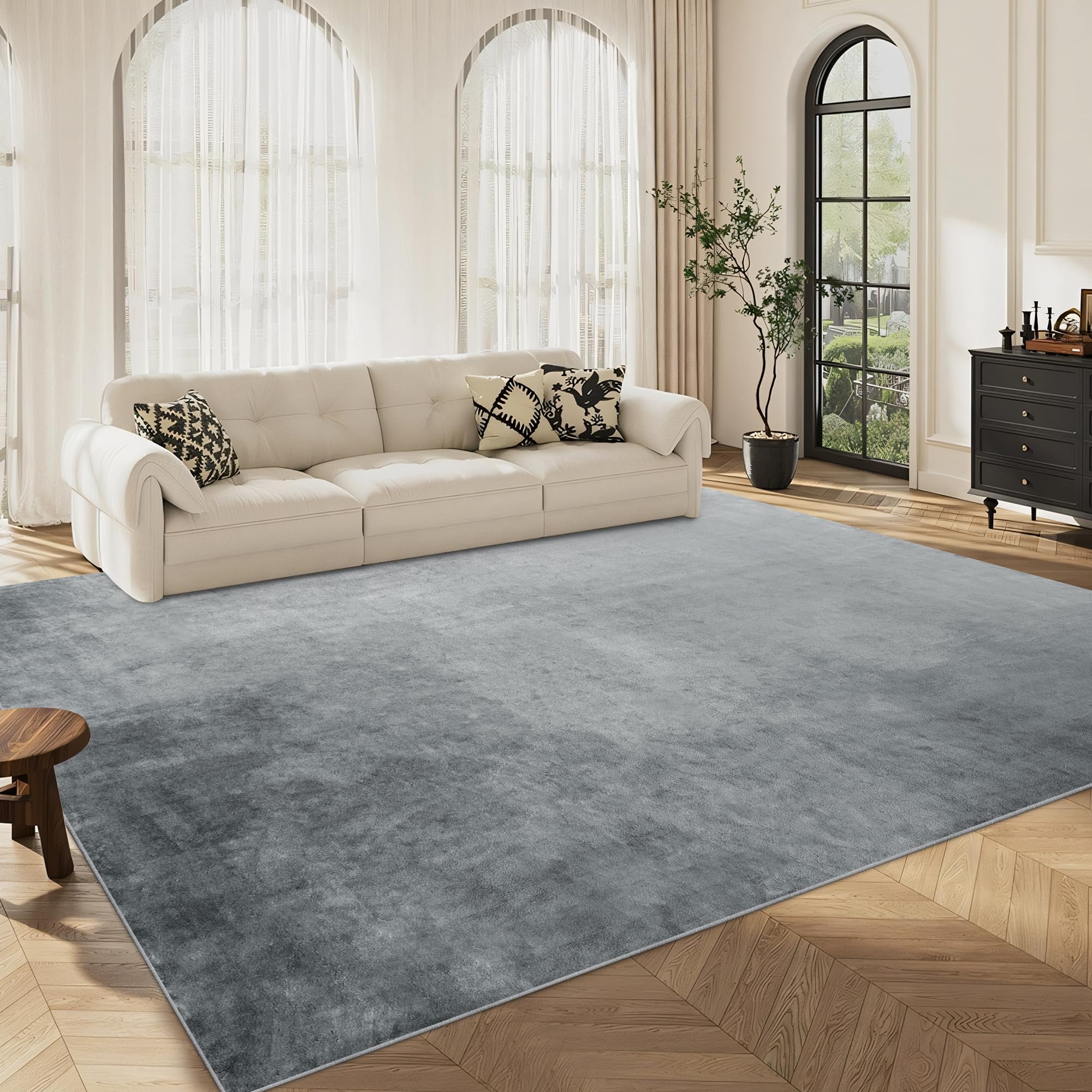 HOMBYS 12x15ft Large Area Rug for Living Room Bedroom, Fluffy Soft Floor Carpet with Non-Slip Backing for Indoor Office, Solid Home Deco Non-Shedding, Khaki, Machine Washable