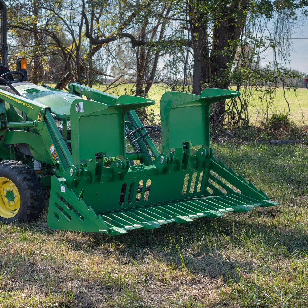 Titan Attachments 72in Fine Grade Rock Grapple Skeleton Bucket with Teeth, Fits John Deere Tractors with Hook and Pin Connection