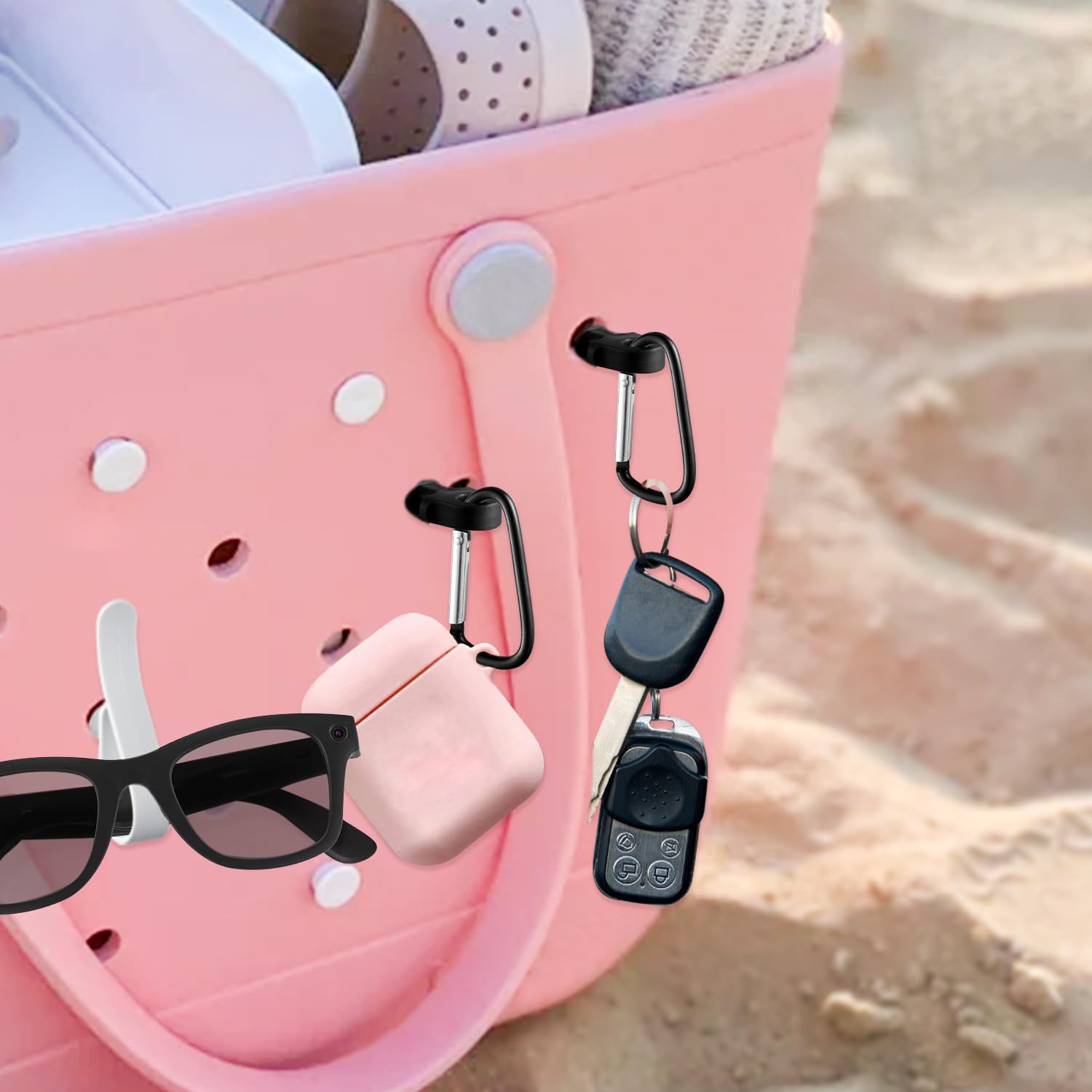 JAPBOR Divider Tray for Beach Bag - 8PCS Beach Bags Accessories Include Divider Trays Compatible, Hook, Key Holder, Insert Charm Organizer Divide Saving Space for Organizing Simple Tote Bag with Holes