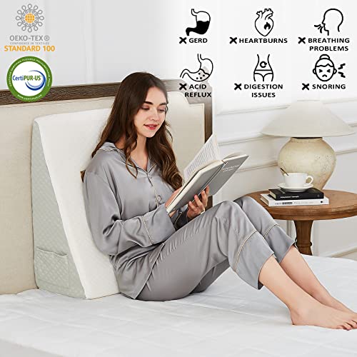 HomeMate Bed Wedge Pillow for Sleeping,Upgraded 12 Inch Foam Wedge Pillow for After Surgery Acid Reflux Snoring Gerd Heartburn,Triangle Pillow Wedge for Head, Back , Leg Support with Washable Cover
