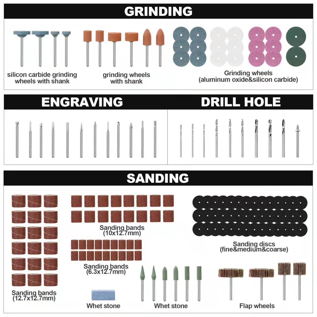 POPULO 305-Piece Rotary Tool Accessories Kit, 1/8-inch Diameter Shanks, Universal Fitment for Easy Cutting, Grinding, Sanding, Sharpening, Carving and Polishing, Storage Case.…