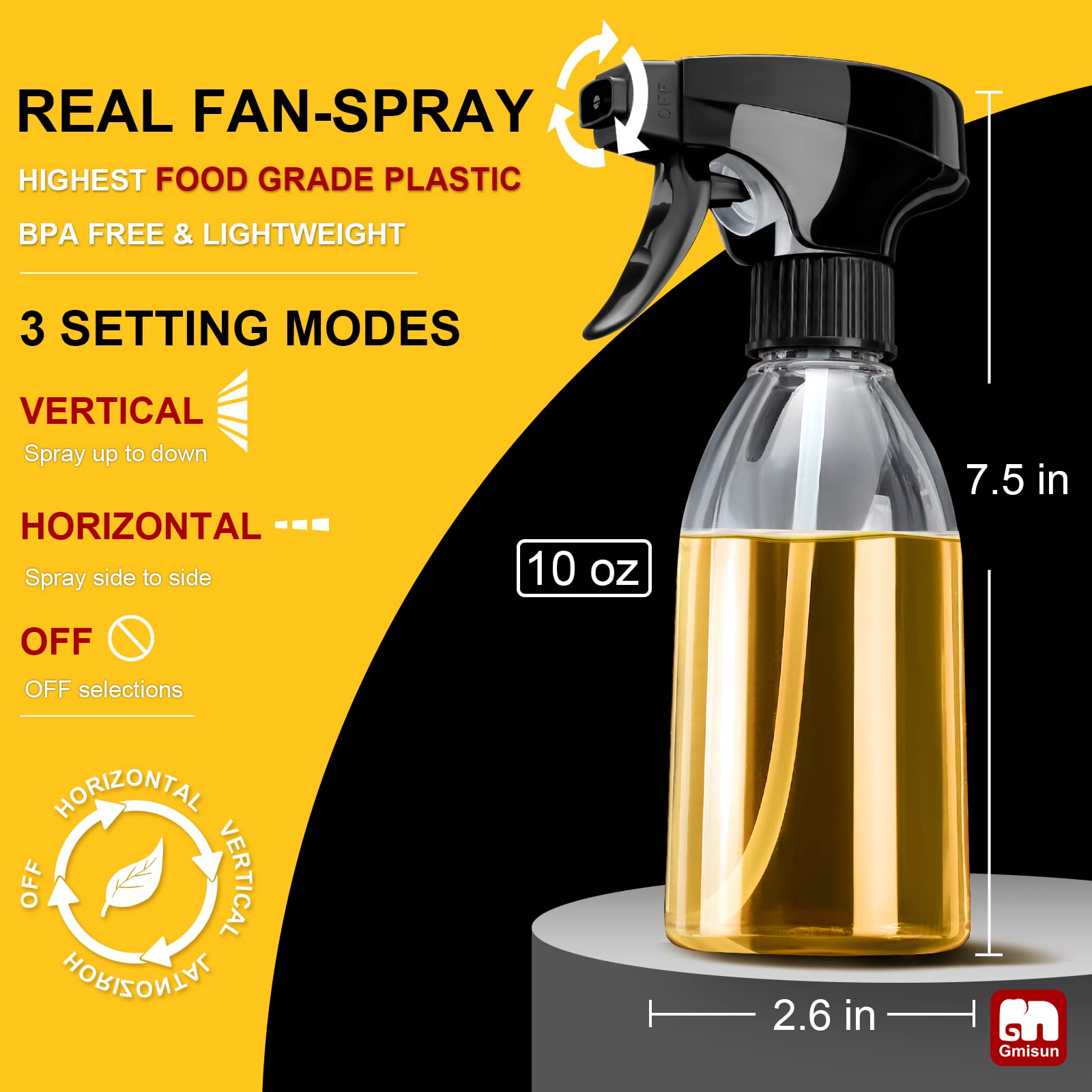 GMISUN Oil Sprayer for Cooking, 2 Pack Olive Oil Spray Bottle, 10oz Food-Grade Plastic Oil Spritzer Mister, Refillable Oil Dispenser Bottle for Salad, BBQ, Grilling, Kitchen Baking, Roasting