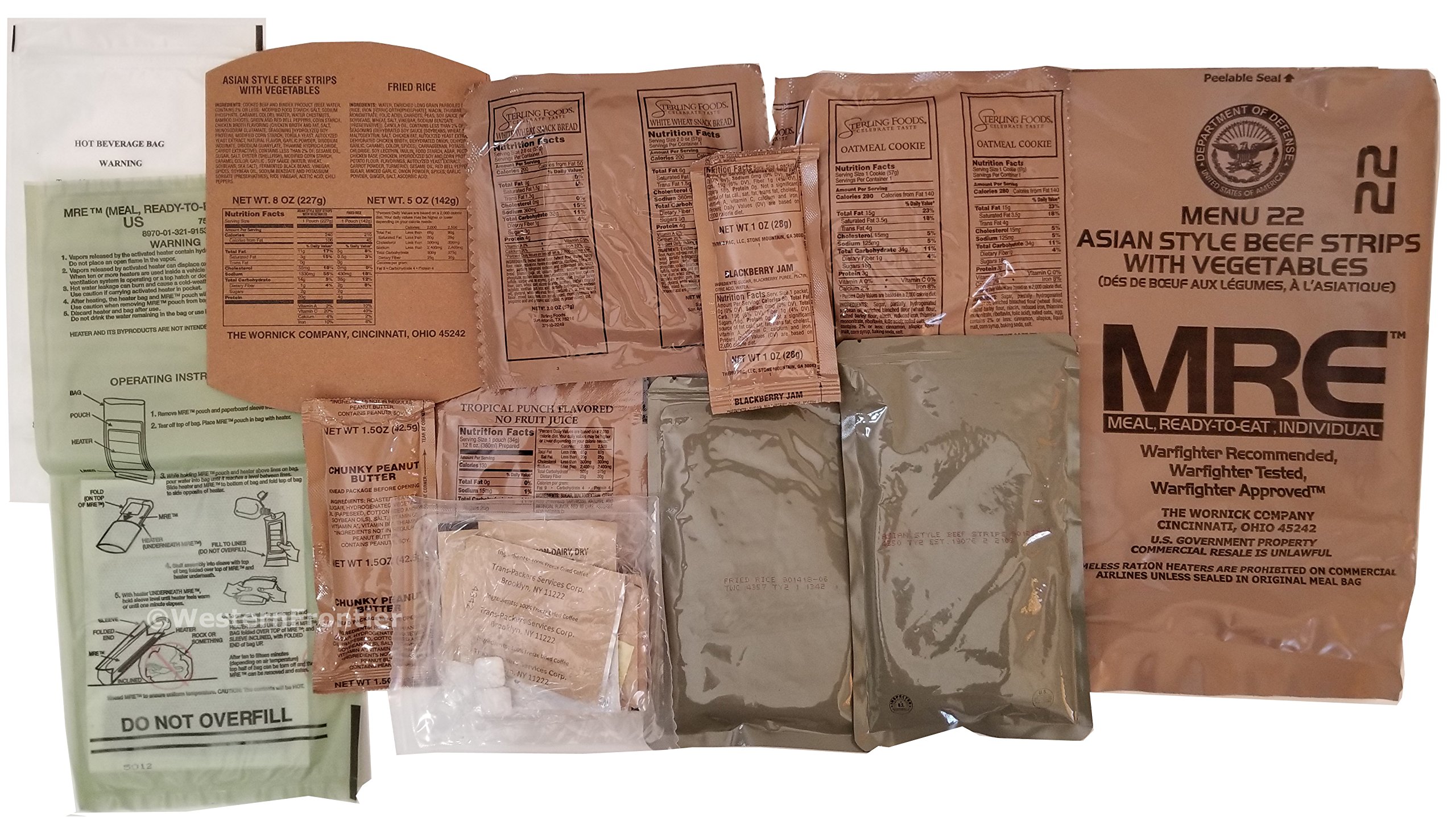 MRE A-Menu Case, 2018 Inspection Date Military Meal-Ready-to-Eat. Case of 12 Genuine US Military Surplus MREs with A Case Menu Selections.