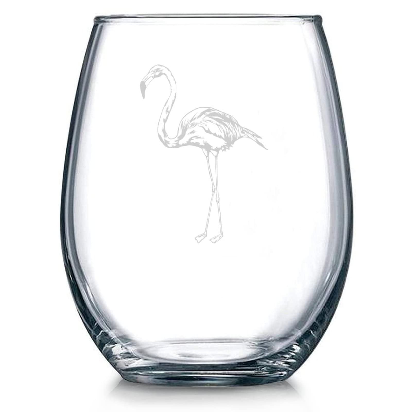 Flamingo Silhouette Crystal Stemless Wine Glass Etched Funny Wine Glasses, Great Gift for Woman Or Men, Birthday, Retirement And Mother's Day 17oz