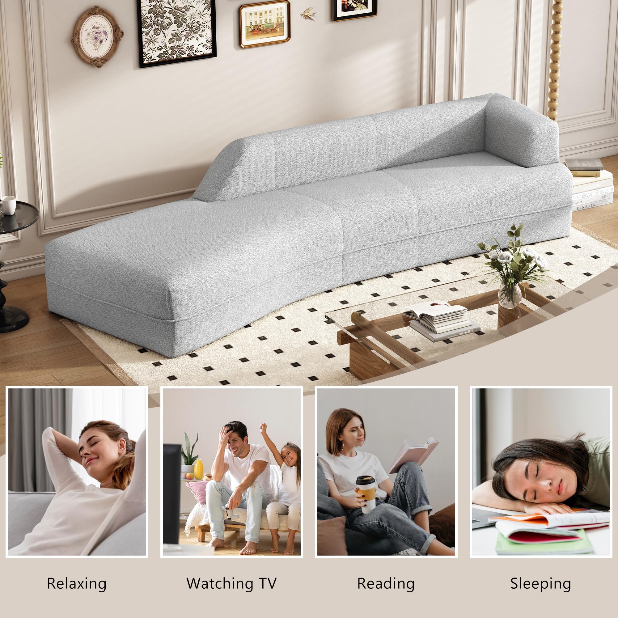 P PURLOVE 3 Seat Sofa, Cushioned Combination Sofas with Chaise Lounge and Upholstered Seat, Modern Boucle Couch for Living Room, Bedroom, Small Spaces, Apartmen (Beige)