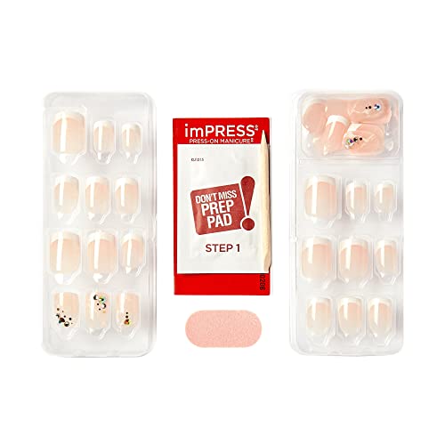 KISS imPRESS Press-On Manicure Fake Nails β My Worth, Short, Square, French, Easy Press On, Chip Proof, Smudge Proof, Waterproof, No Dry Time, Comfortable & Secure, Super Hold Adhesive | 30 Count
