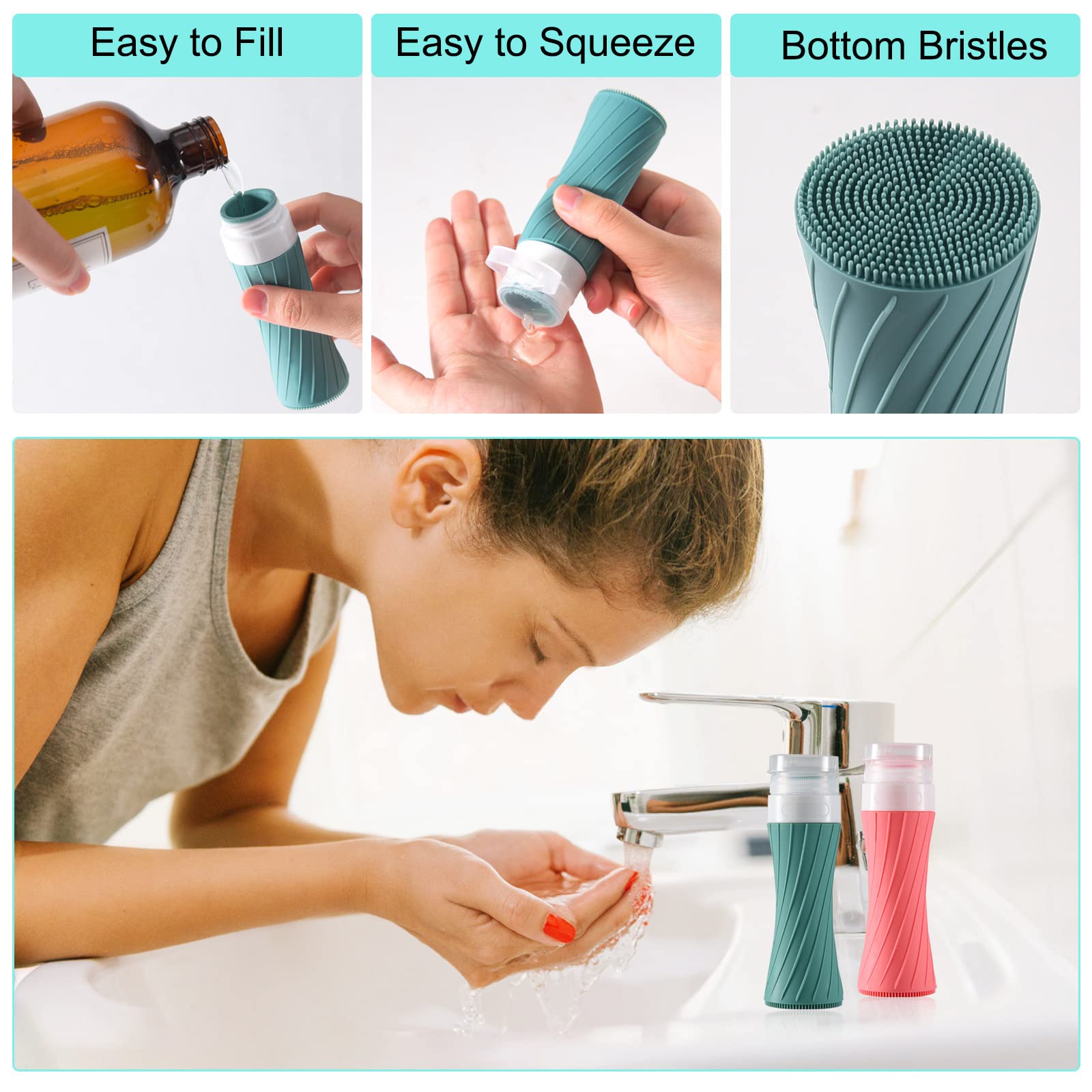 INNERNEED Leakproof Silicone Travel Bottles TSA Airline Carry-On Approved Refillable Portable Liquid Containers for Shampoo, Conditioner, Lotion, Toiletries (3oz, Pack of 5)