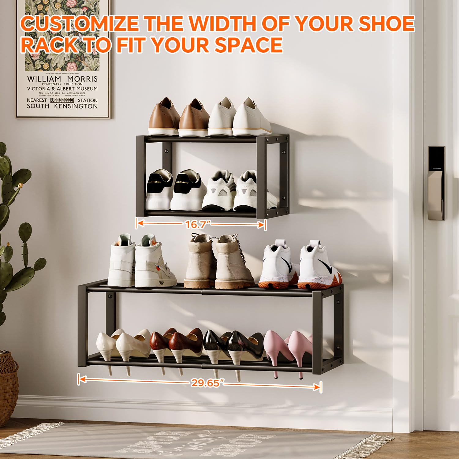 Homeiju Hanging Shoe Organizer,2 Pack Wall Mounted Shoe Rack Holds 12 Pairs,Space Saving Metal Wall Shoe Rack,Hanging Shoe Rack Shoe Holder for Small Space,Entryway,Closet,RV,Camper(Black